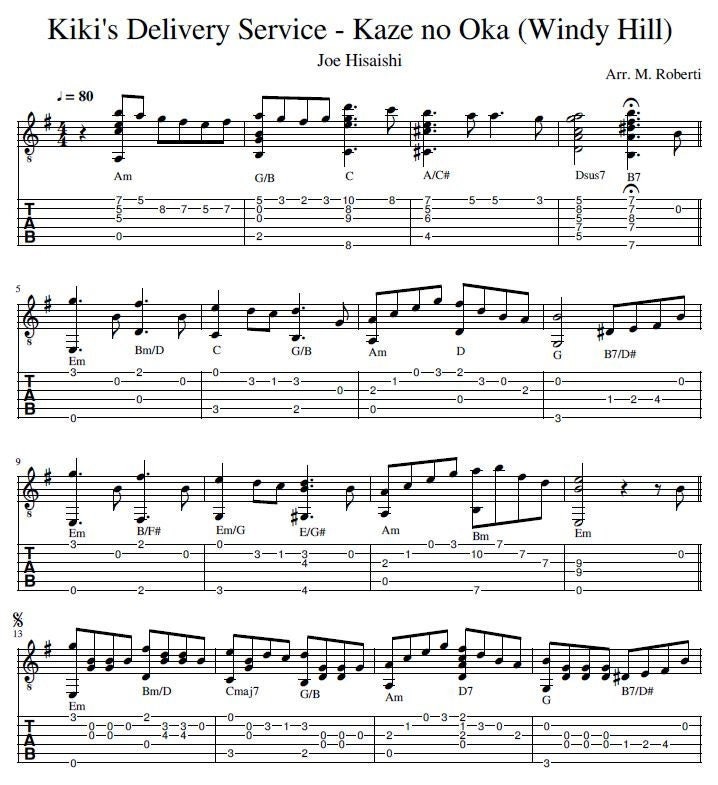 Kiki's Delivery Service (windy Hill) Sheet Music - Guitar Tutorial TABS ...