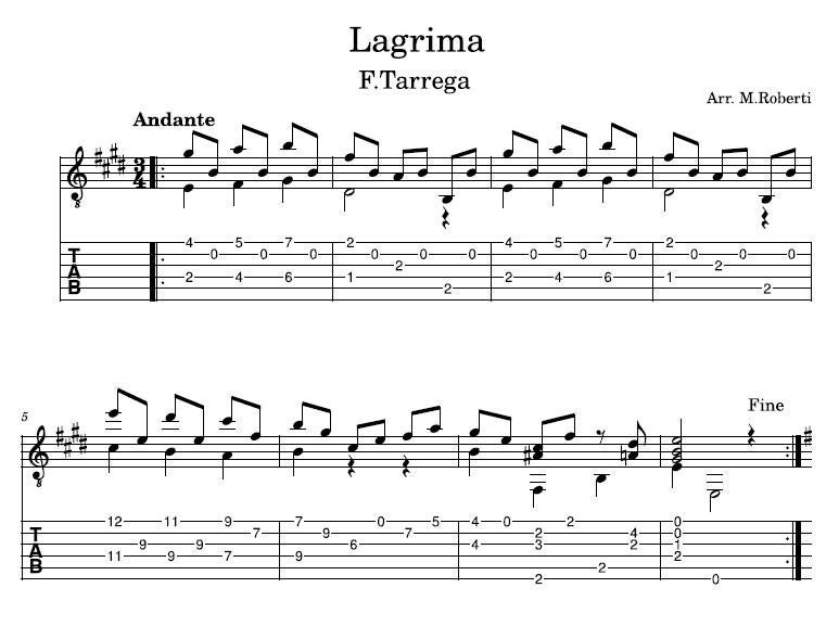 Lagrima (f.tàrrega) Sheet Music - Guitar Tutorial TABS and Score - Etsy