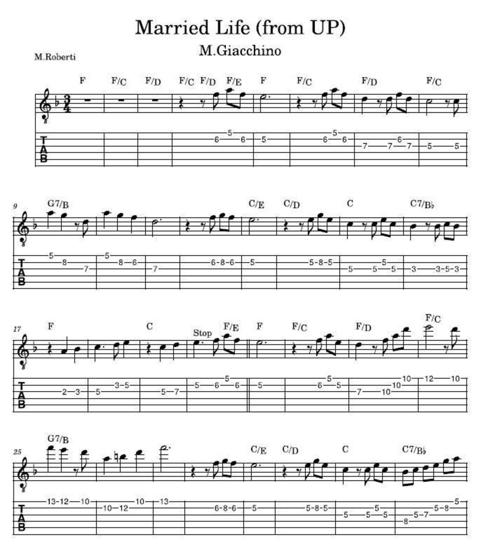 Married Life (2 Guitars) Sheet Music - Guitar Tutorial TABS and Score ...