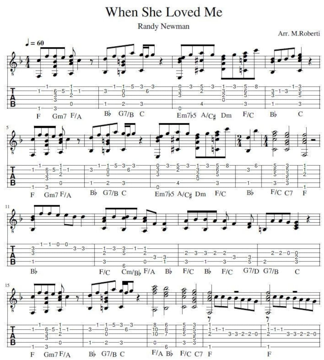 When She Loved Me Sheet Music - Guitar Tutorial TABS and Score - Etsy