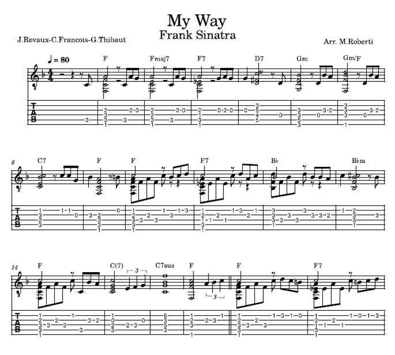 My Way Sheet Music - Guitar Tutorial TABS and Score - Etsy