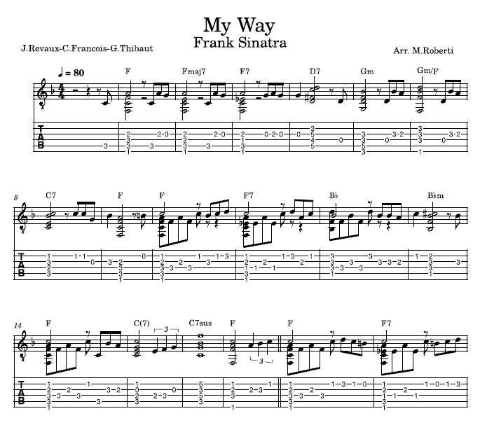 My Way Sheet Music - Guitar Tutorial TABS and Score - Etsy