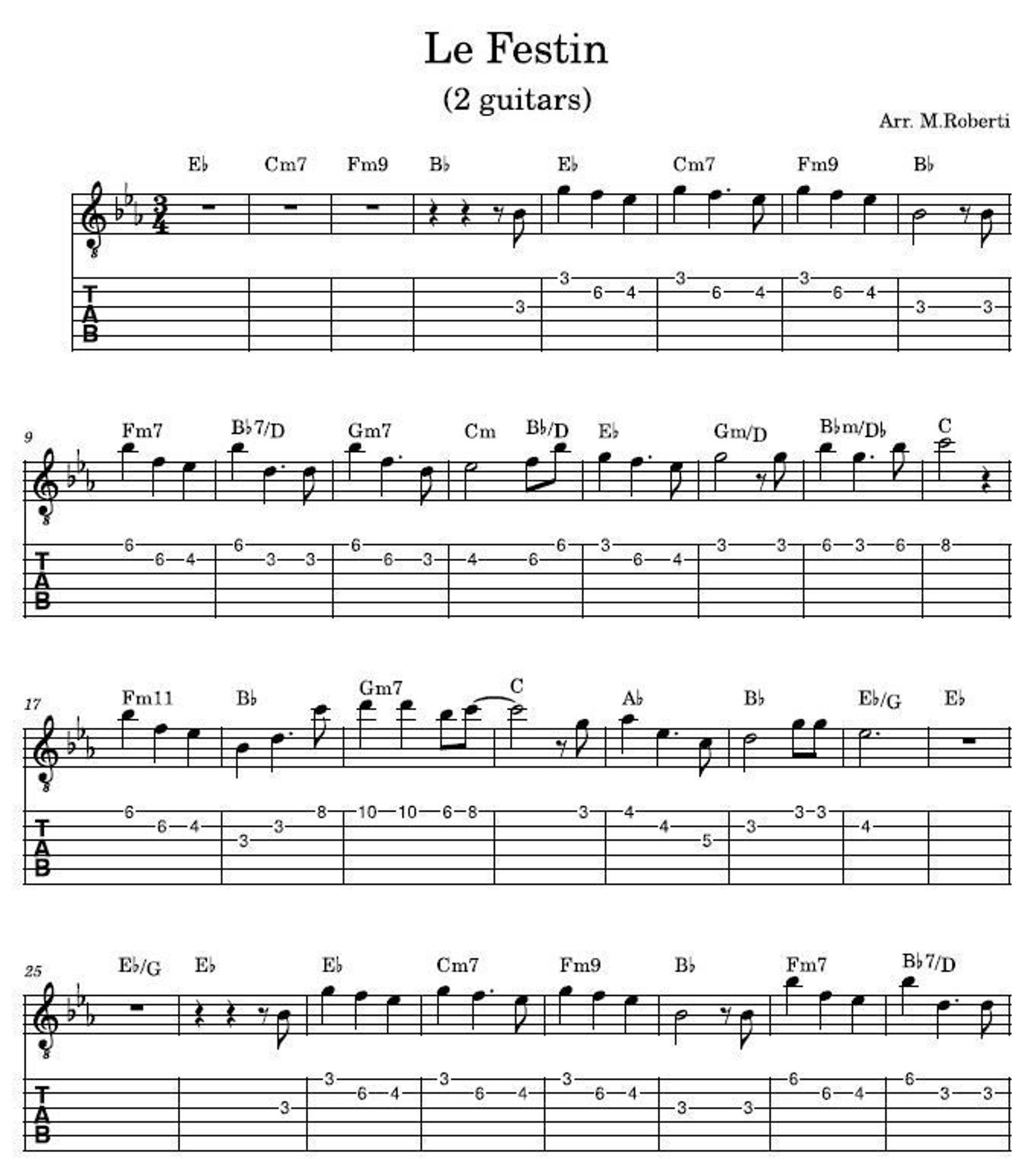 Le Festin (2 Guitars) Sheet Music - Guitar Tutorial TABS and Score - Etsy