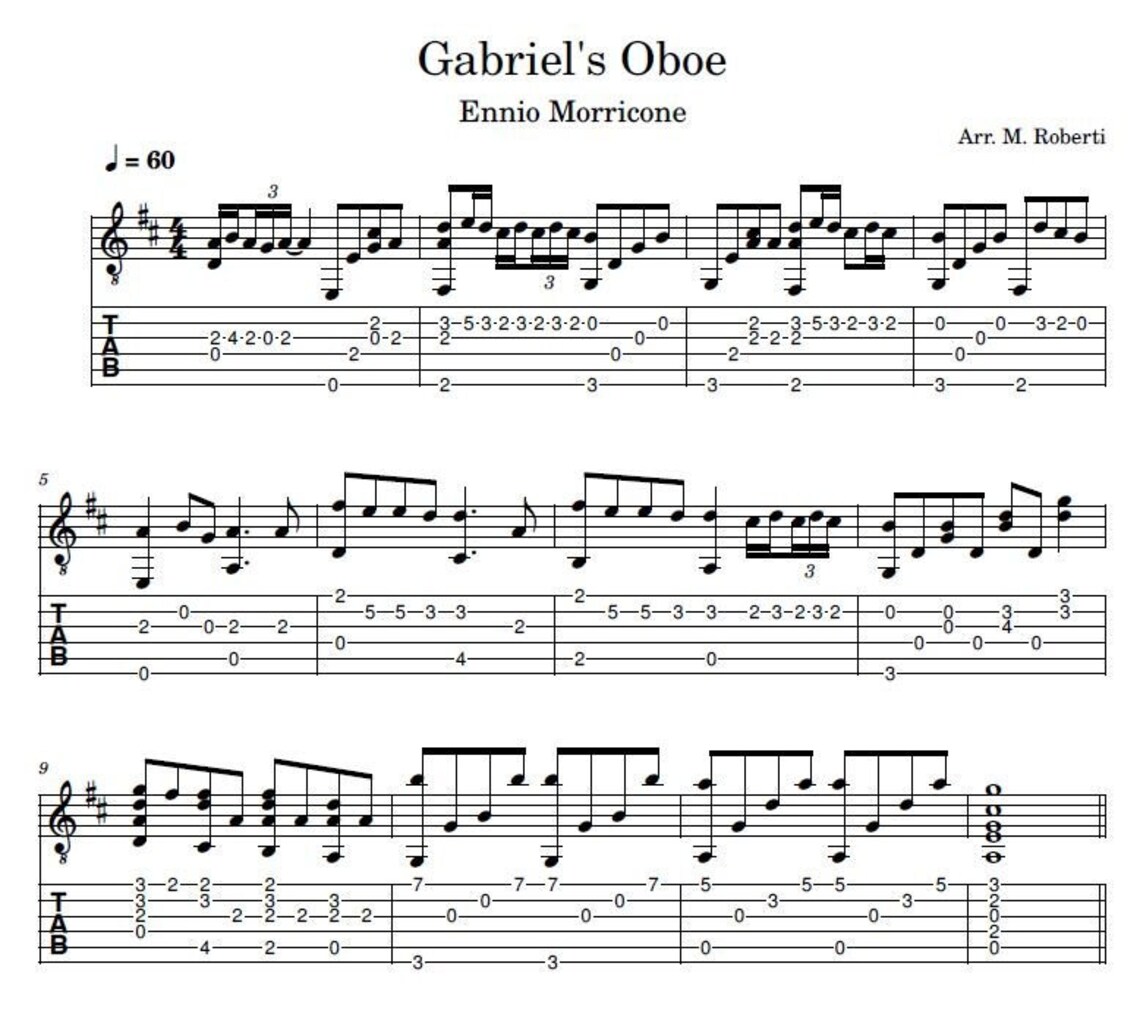Gabriel's Oboe Sheet Music - Guitar Tutorial TABS and Score - Etsy