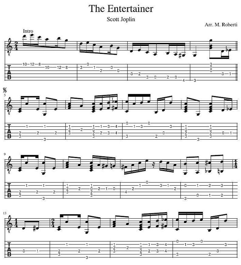 The Entertainer Sheet Music - Guitar Tutorial TABS and Score - Etsy