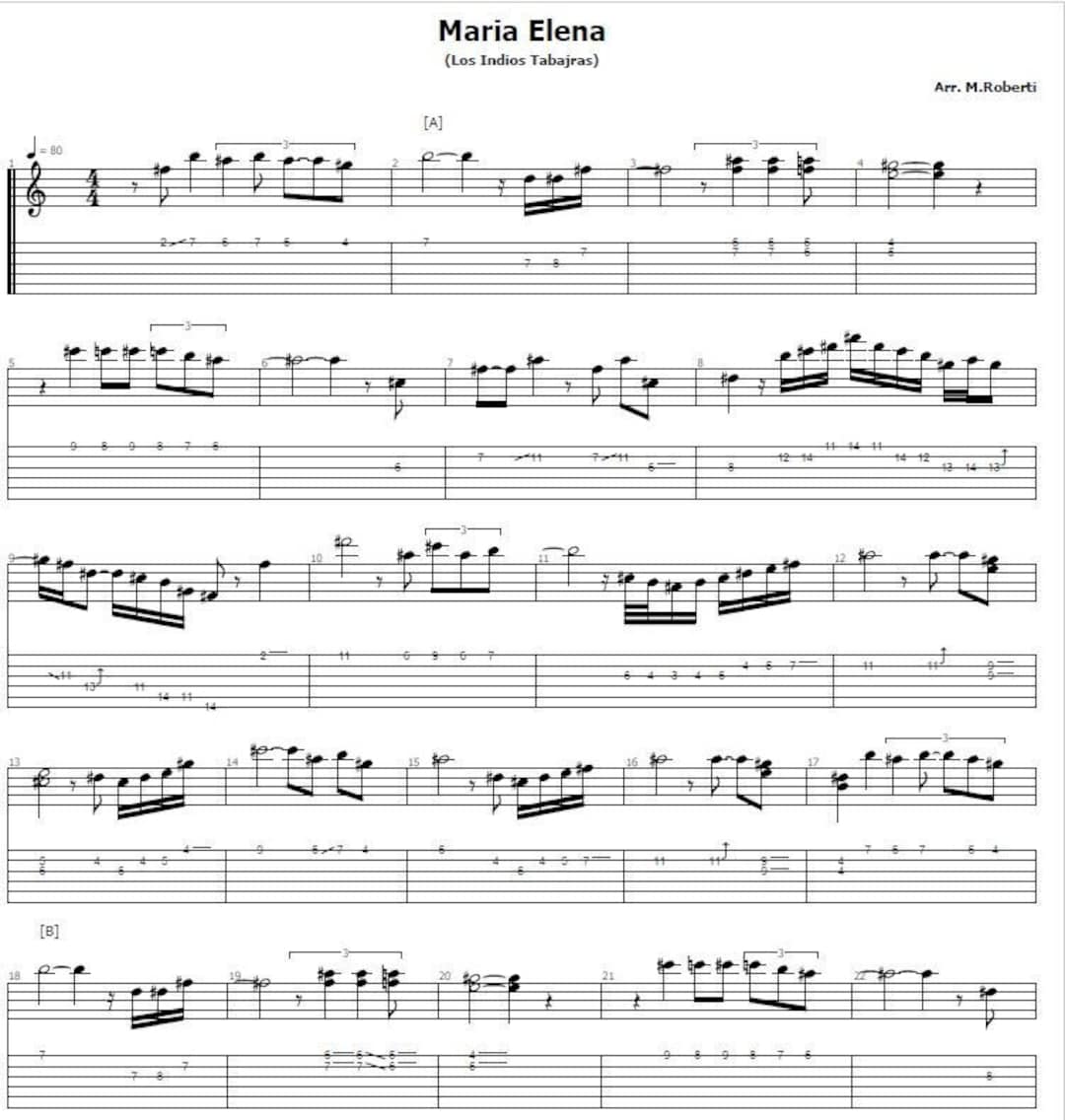 Maria Elena (2 Guitars) Sheet Music - Guitar Tutorial TABS and Score - Etsy