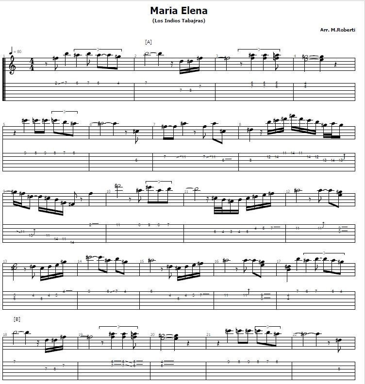 Maria Elena (2 Guitars) Sheet Music - Guitar Tutorial TABS and Score - Etsy