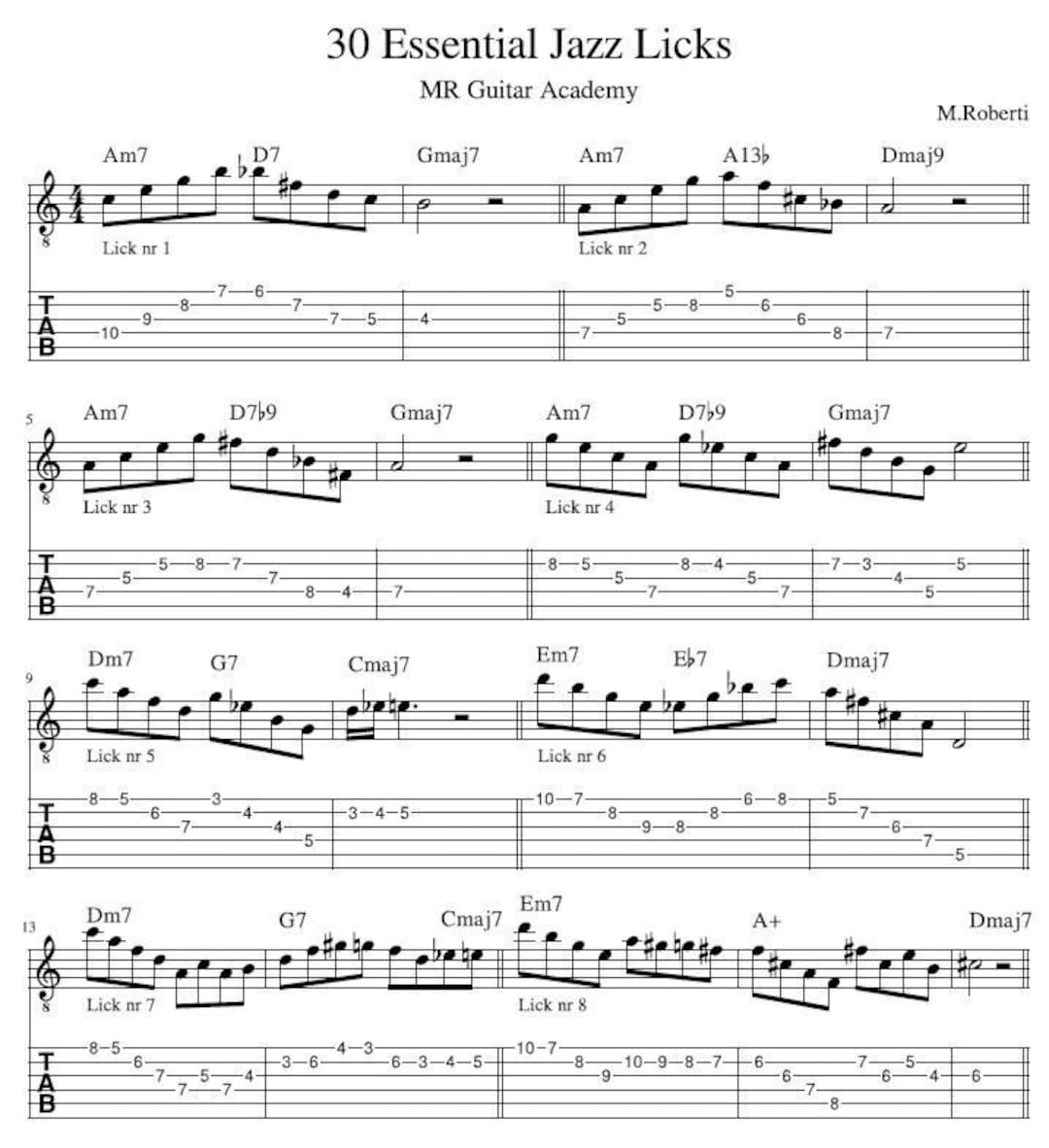 30 Essential JAZZ Licks You Must Know - Sheet Music - Guitar TABS and ...