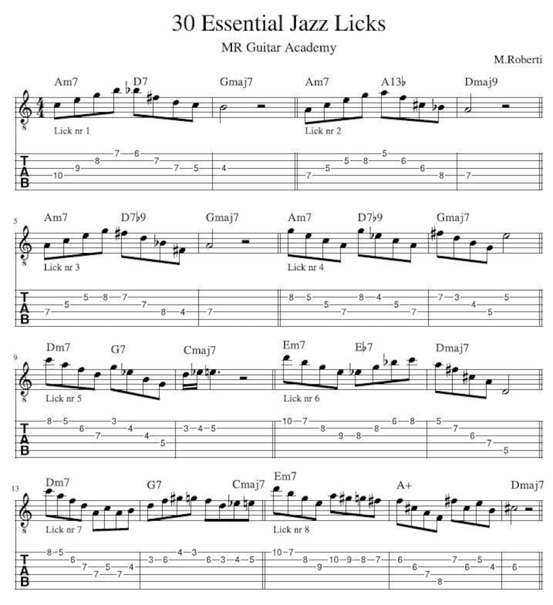 30 Essential JAZZ Licks You Must Know - Sheet Music - Guitar TABS and Score - Etsy