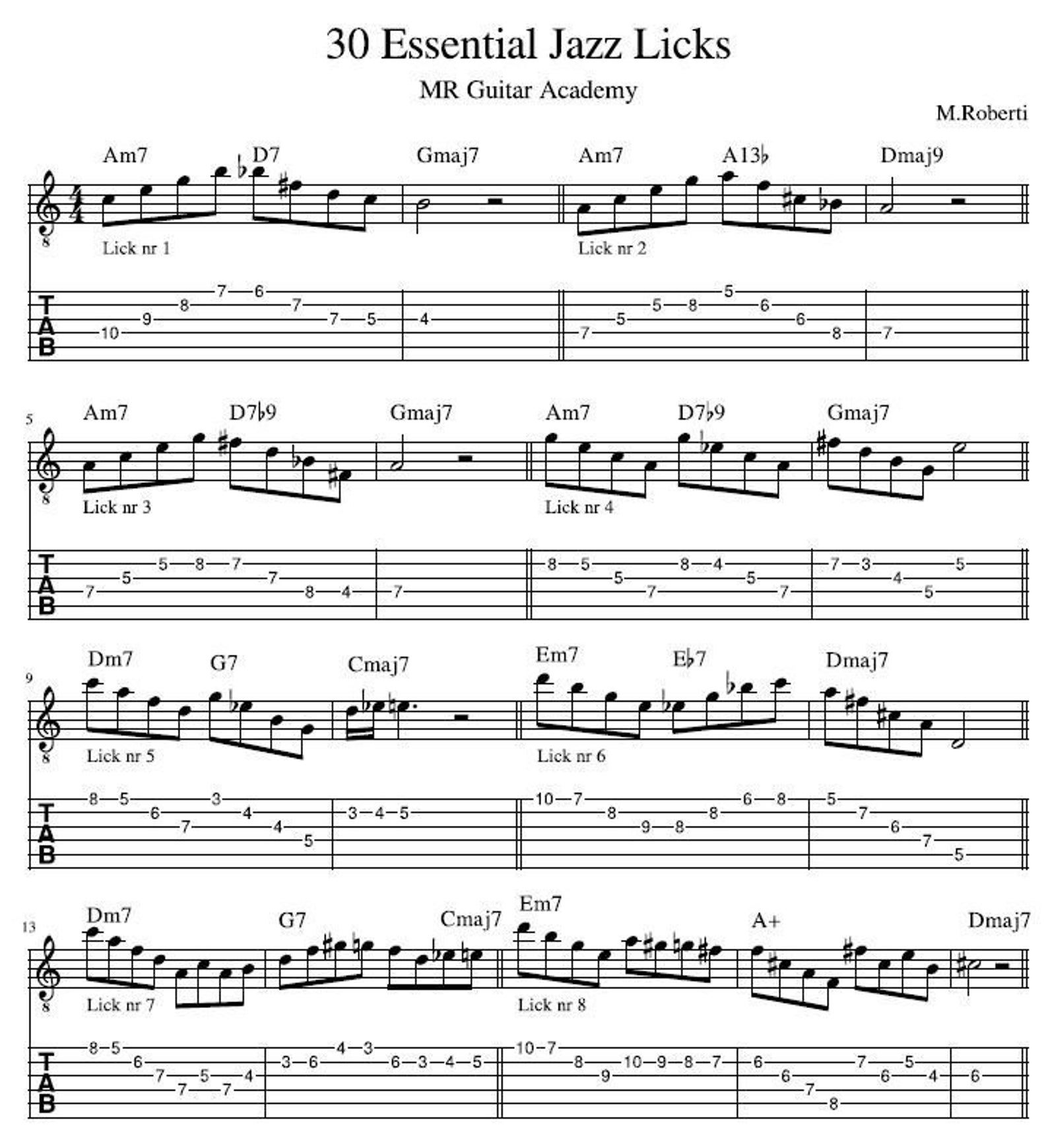 30 Essential JAZZ Licks You Must Know - Sheet Music - Guitar TABS and ...