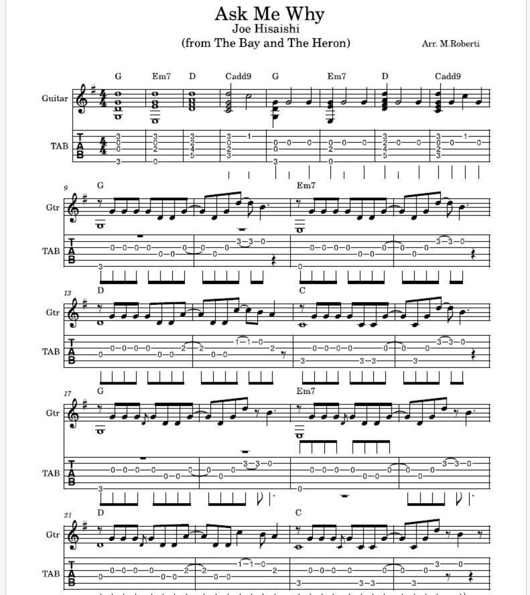 Ask Me Why (studio Ghibli) Sheet Music - Guitar Tutorial TABS and Score ...