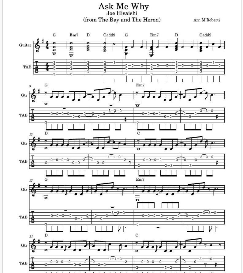 Ask Me Why (studio Ghibli) Sheet Music - Guitar Tutorial TABS and Score ...