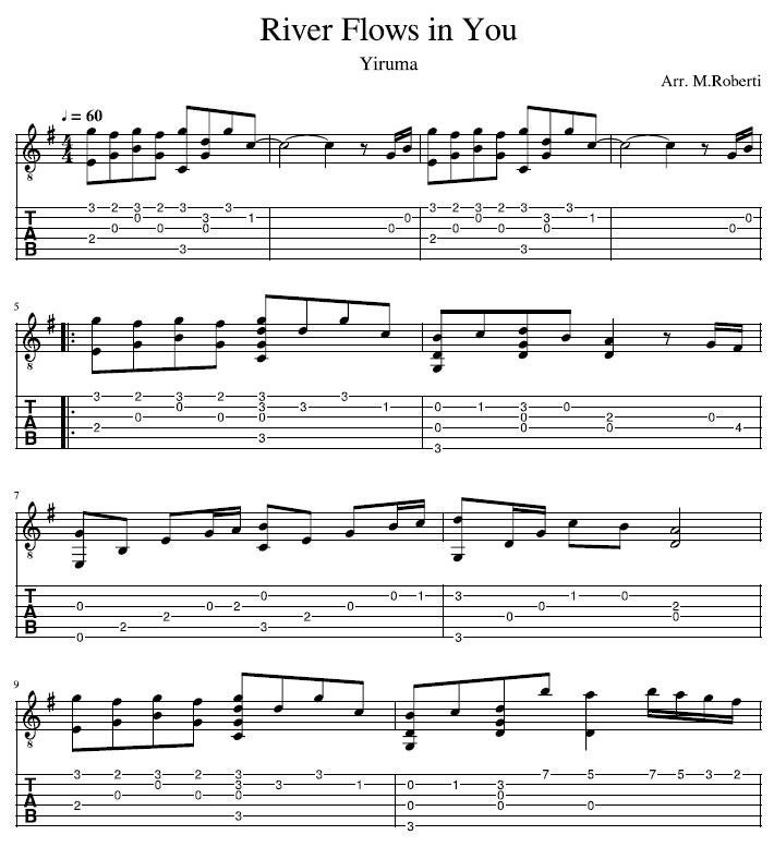 River Flows in You Sheet Music - Guitar Tutorial TABS and Score - Etsy