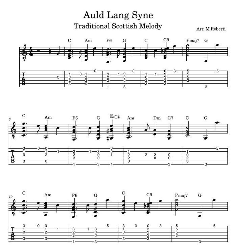 Auld Lang Syne (traditional Christmas Music) Carol Song Sheet Music ...