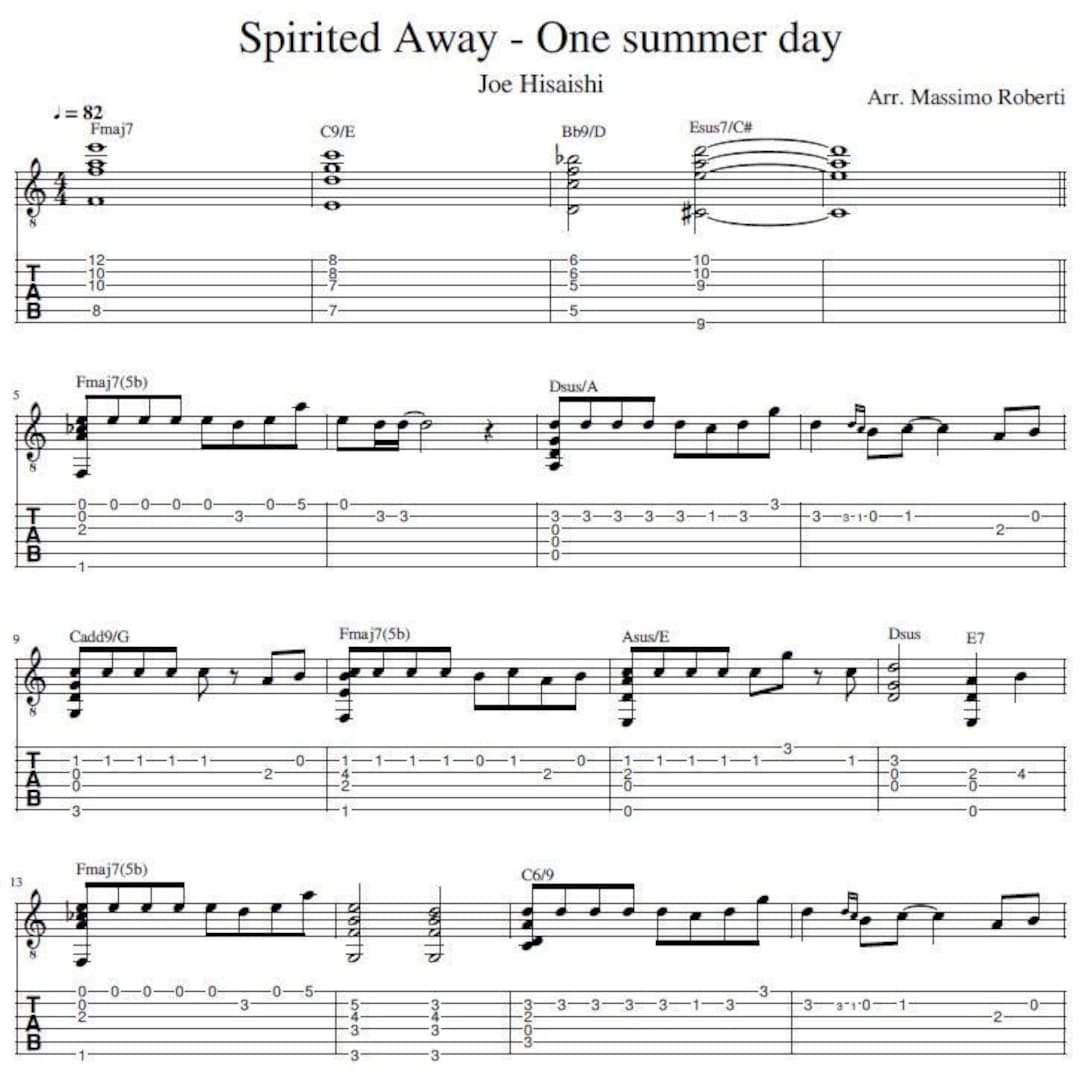 Spirited Away (one Summer Day) Sheet Music - Guitar Tutorial TABS and Score - Etsy