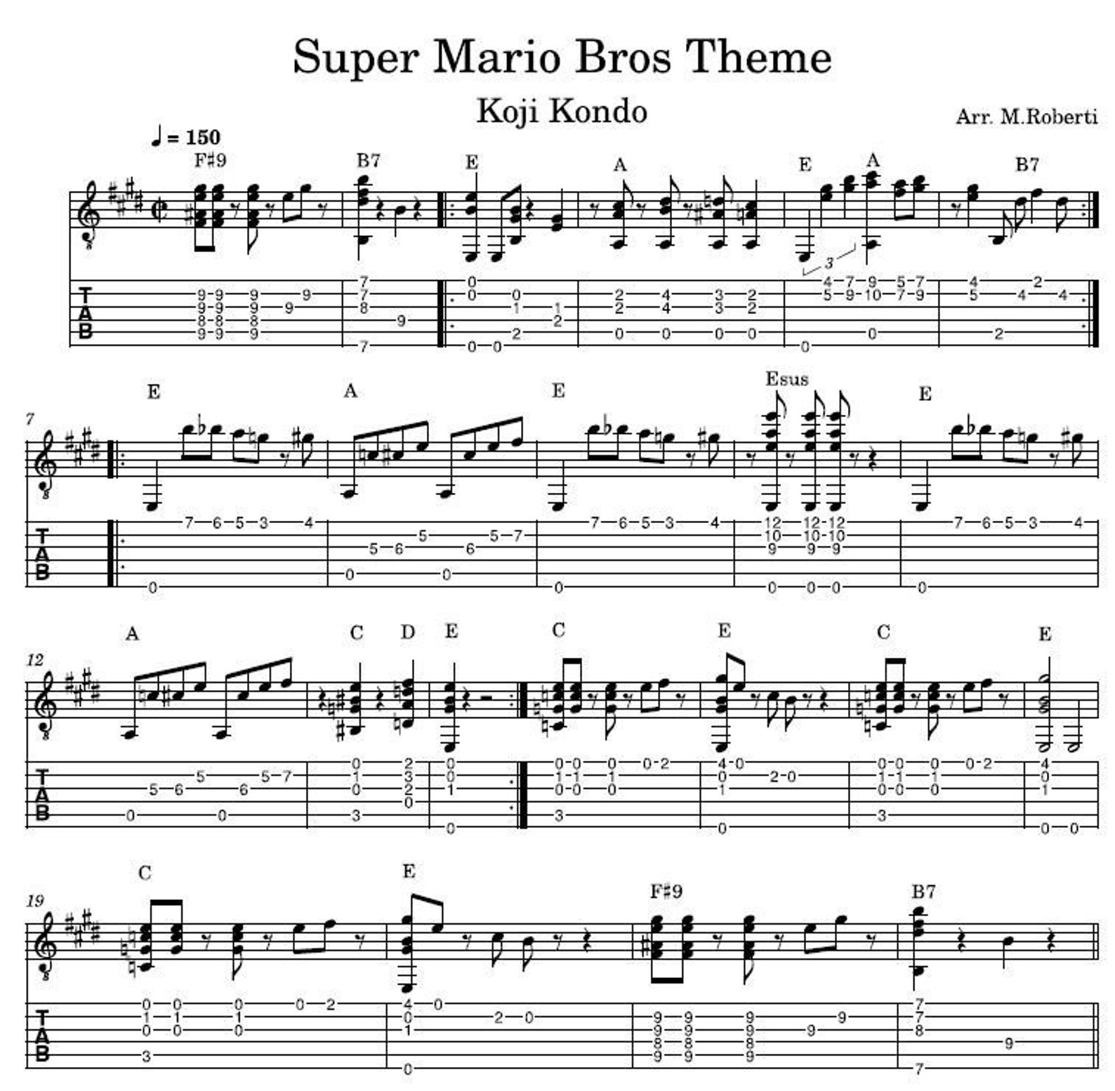 Super Mario Bros Sheet Music - Guitar Tutorial TABS and Score - Etsy