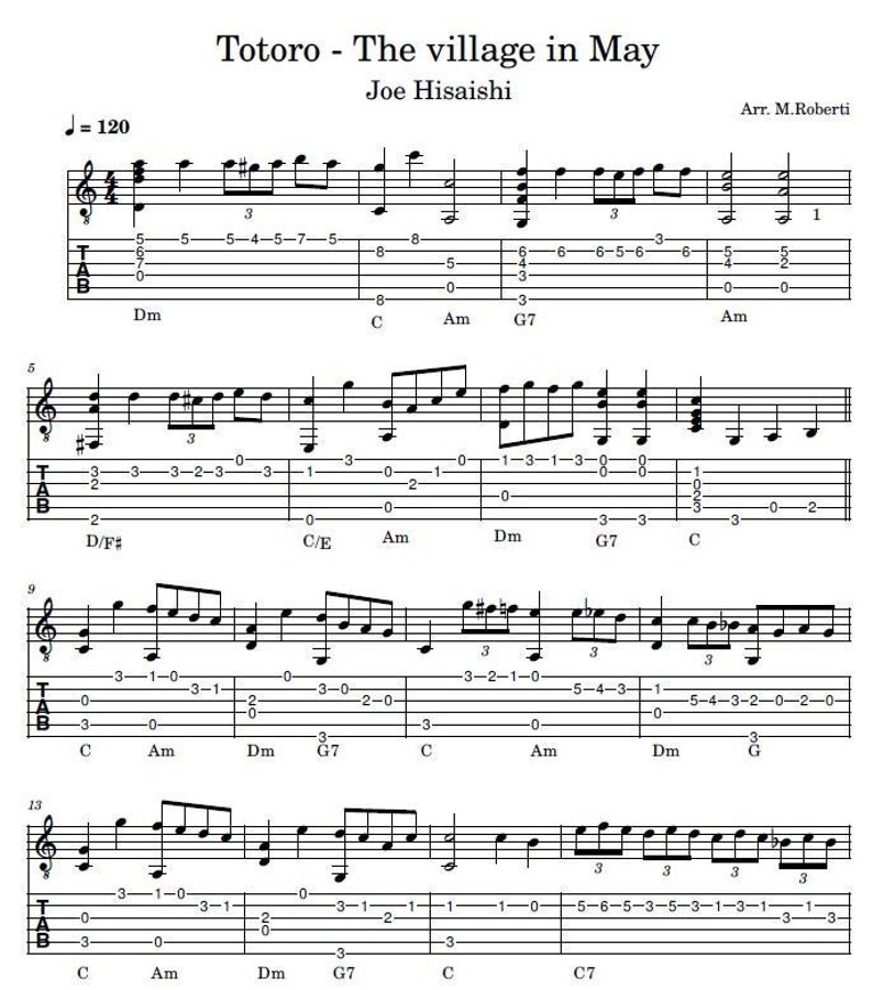 Totoro (the Village in May) Sheet Music - Guitar Tutorial TABS and ...