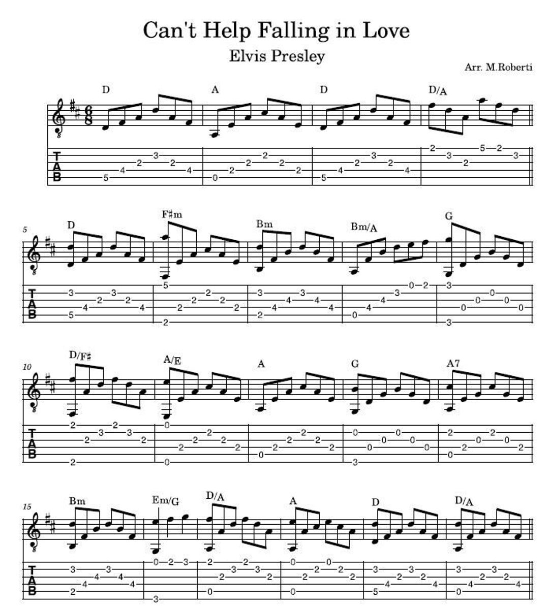 Can't Help Falling in Love Sheet Music - Guitar Tutorial TABS and Score ...