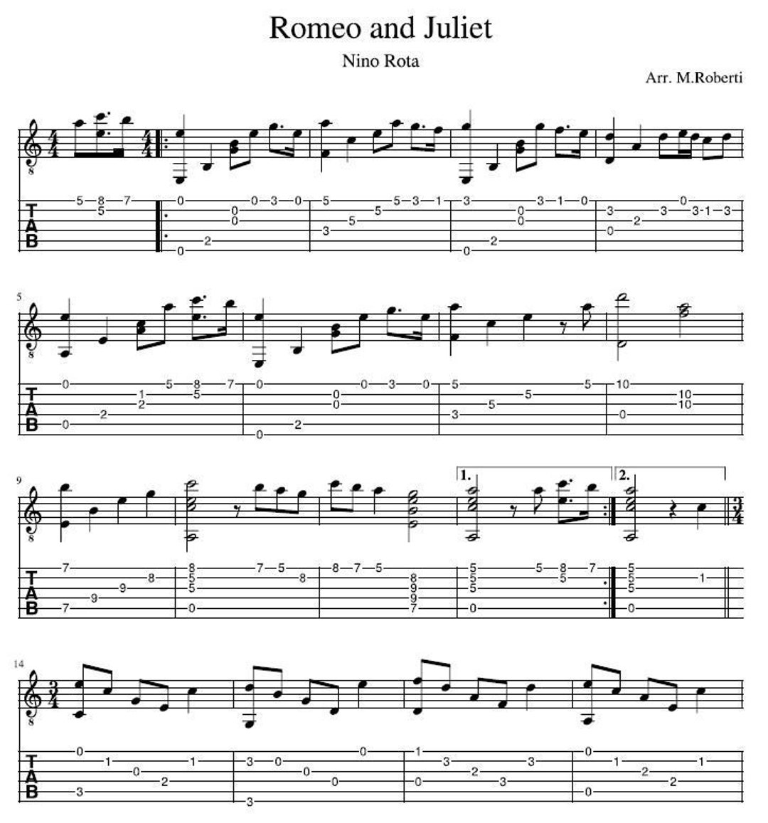 Romeo & Juliet (love Theme) Sheet Music - Guitar Tutorial TABS and ...