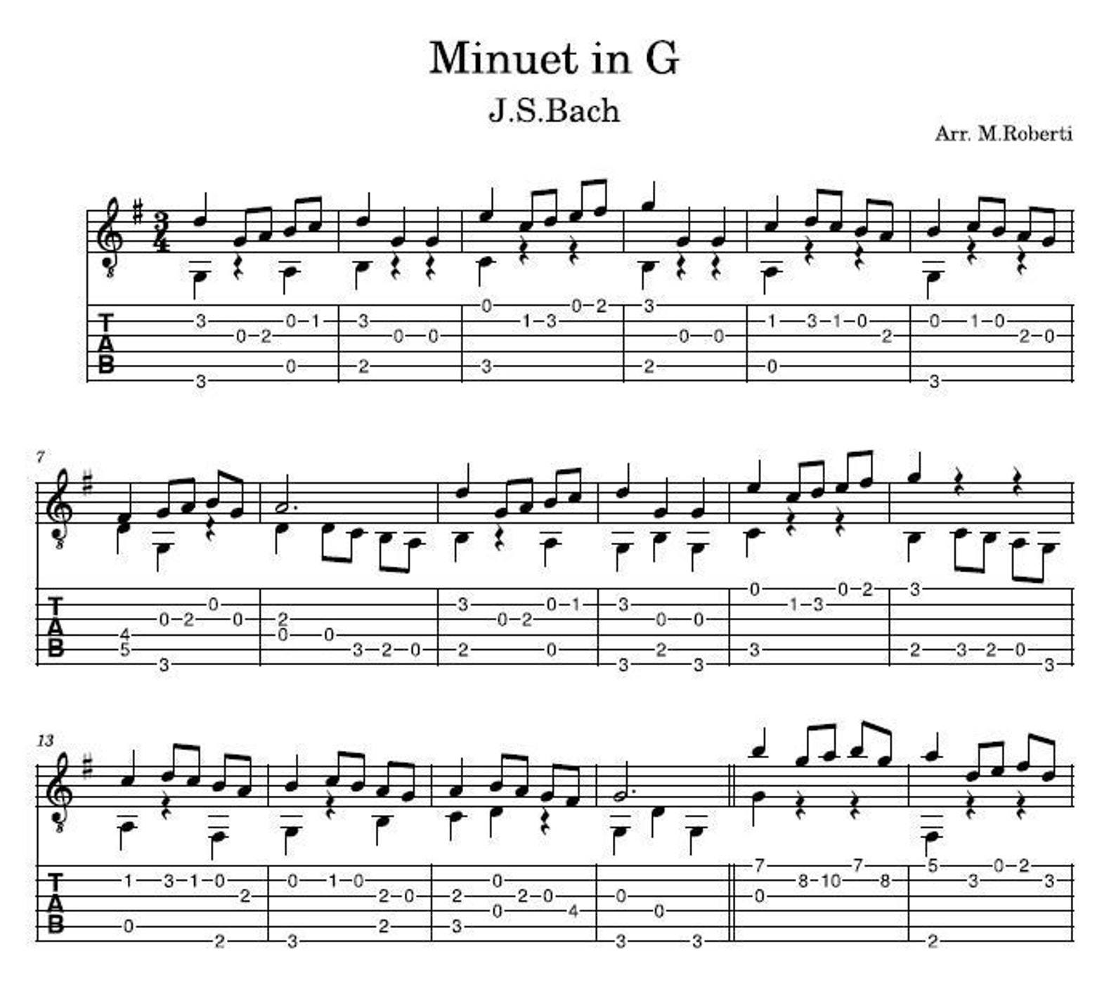 Minuet in G (j.s.bach) Sheet Music - Guitar Tutorial TABS and Score - Etsy