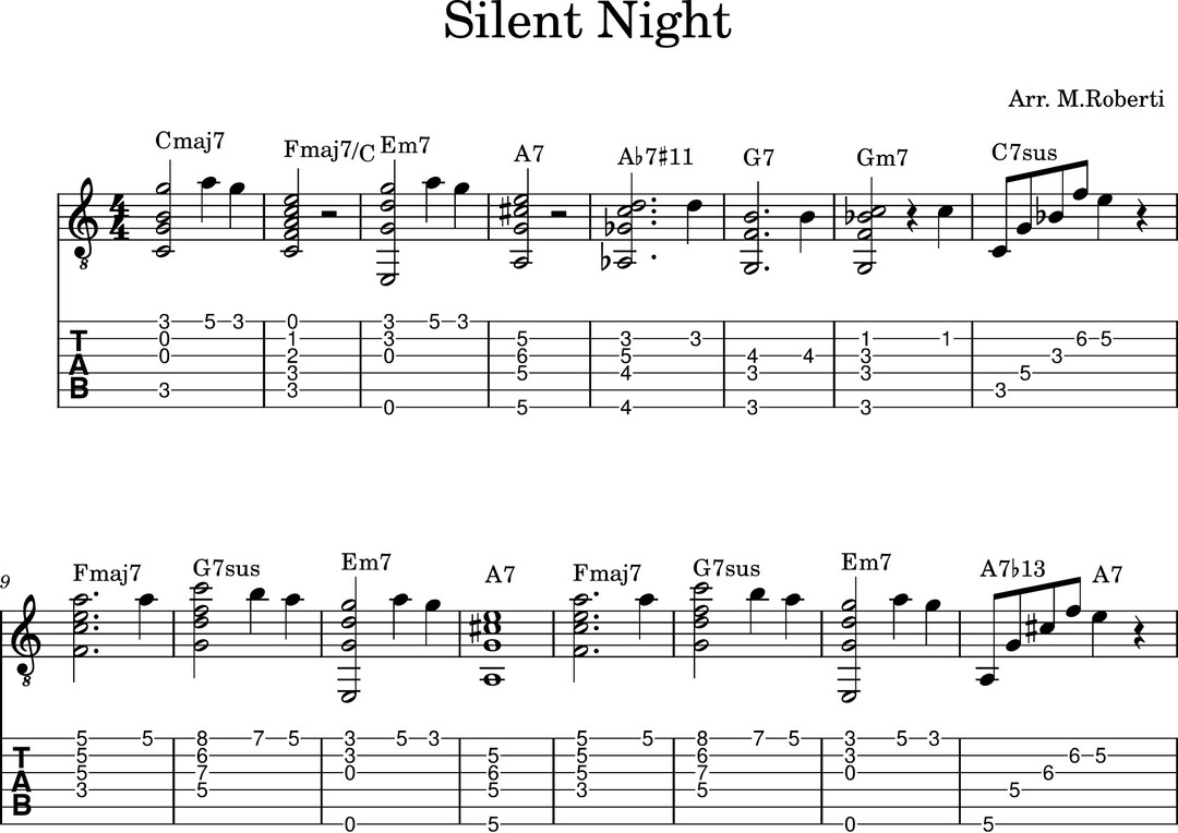 Silent Night (traditional Christmas Music) Carol Song Sheet Music ...
