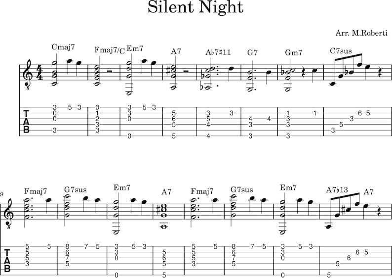 Silent Night (traditional Christmas Music) Carol Song Sheet Music ...