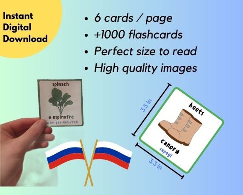 Russian Flashcards Russian Vocabulary Printable Flashcard - Etsy
