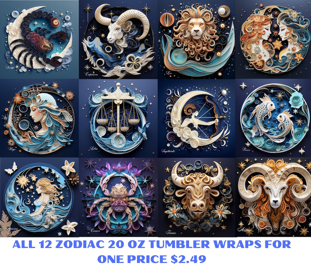 20 Oz Skinny Tumbler Wrap All 12 Zodiac Signs, for Astro-themed ...