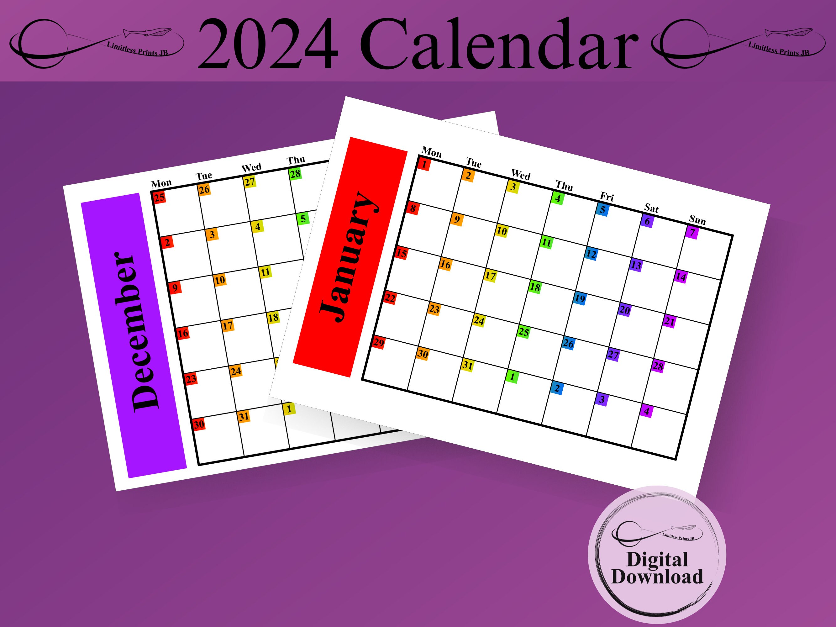 Rainbow 2024 Monthly Calendar, 2024 Wall Calendar, Minimalist Rainbow ...