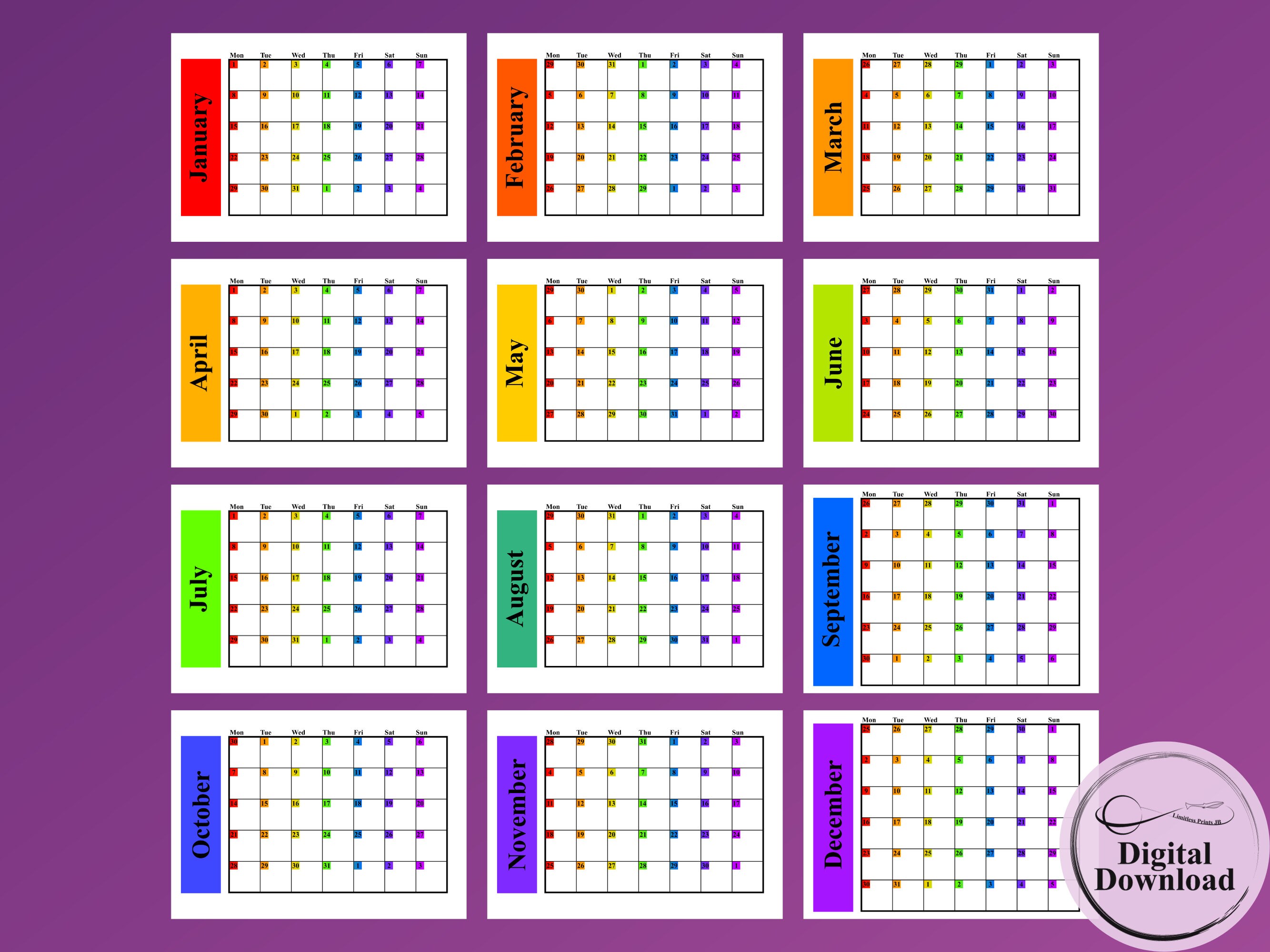 Rainbow 2024 Monthly Calendar, 2024 Wall Calendar, Minimalist Rainbow ...