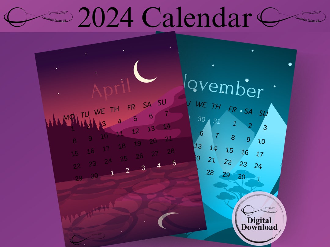 Landscape 2024 Monthly Calendar, 2024 Wall Calendar, Seasonal Scenes ...