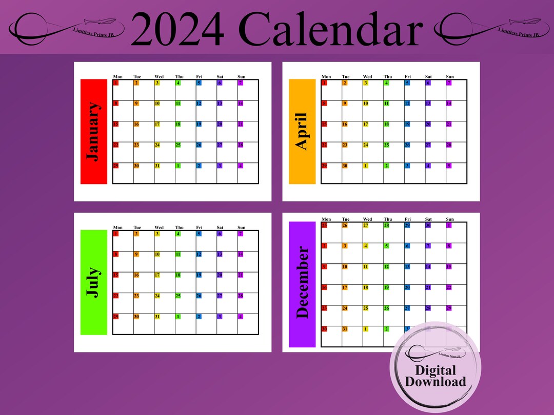 Rainbow 2024 Monthly Calendar, 2024 Wall Calendar, Minimalist Rainbow ...