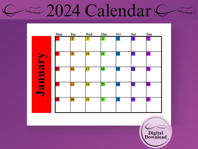 Rainbow 2024 Monthly Calendar, 2024 Wall Calendar, Minimalist Rainbow ...