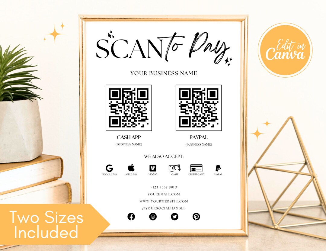 Minimalist Scan to Pay Sign for Business, Elegant QR Code Sign Template ...