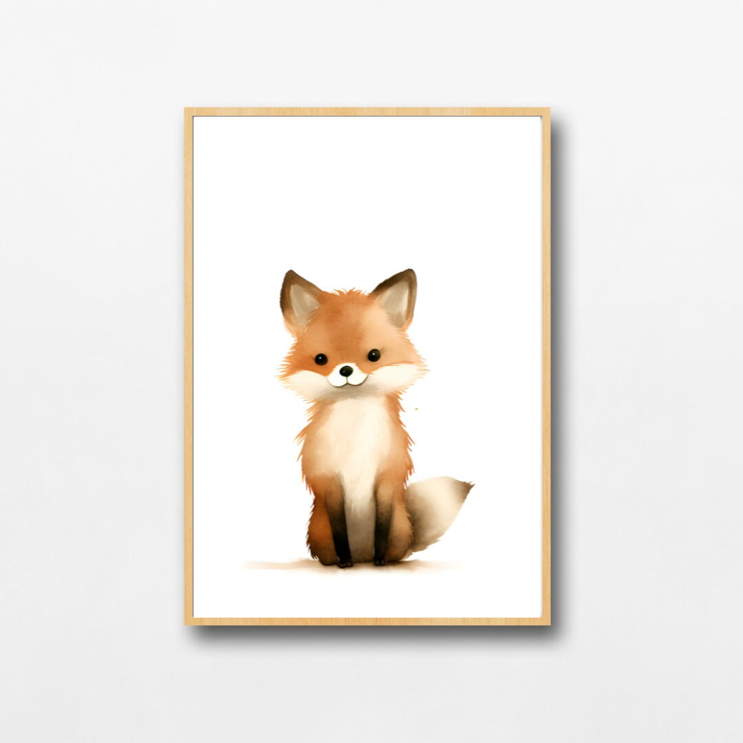 Cute Fox Poster, Woodland Nursery Prints, Earthy Neutral Colors, Boho ...