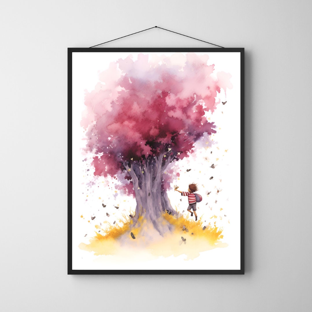 Curious Explorer, Whimsical Boy, Tree, Kids Room Poster, Adventure Wall ...