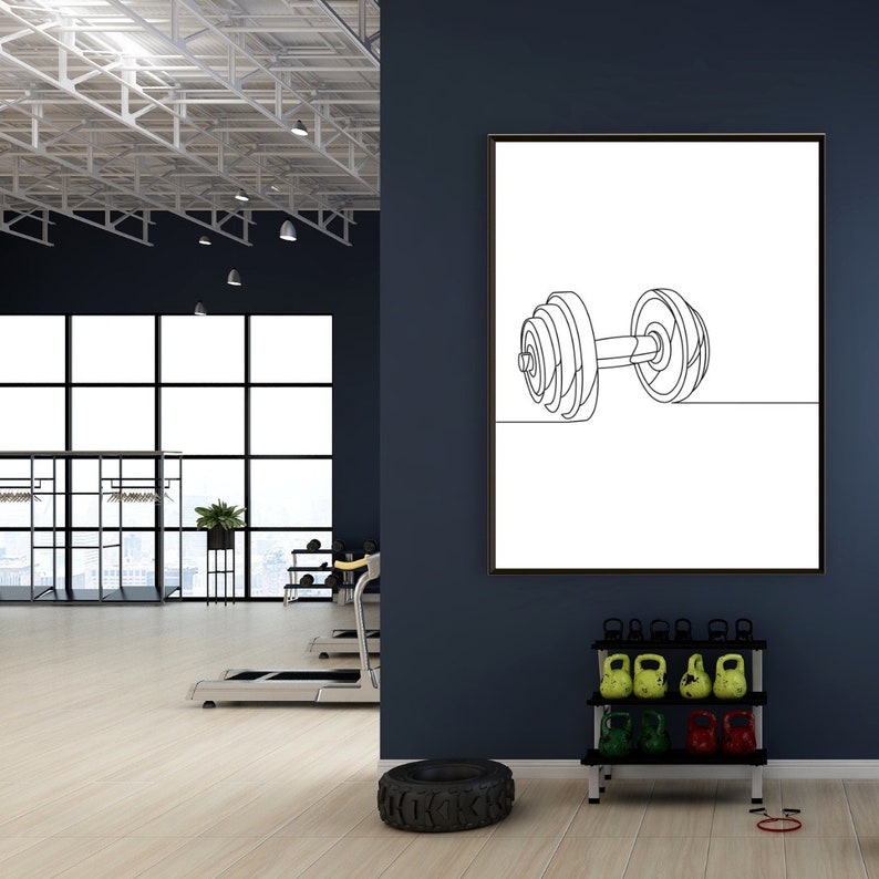 Minimalist Gym Dumbbell Poster, Printable One Line Art Print, Fitness ...