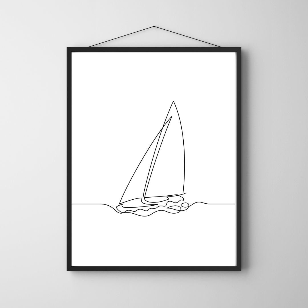 Minimalist Sailing Boat Poster, Printable One Line Art Print, Nautical ...