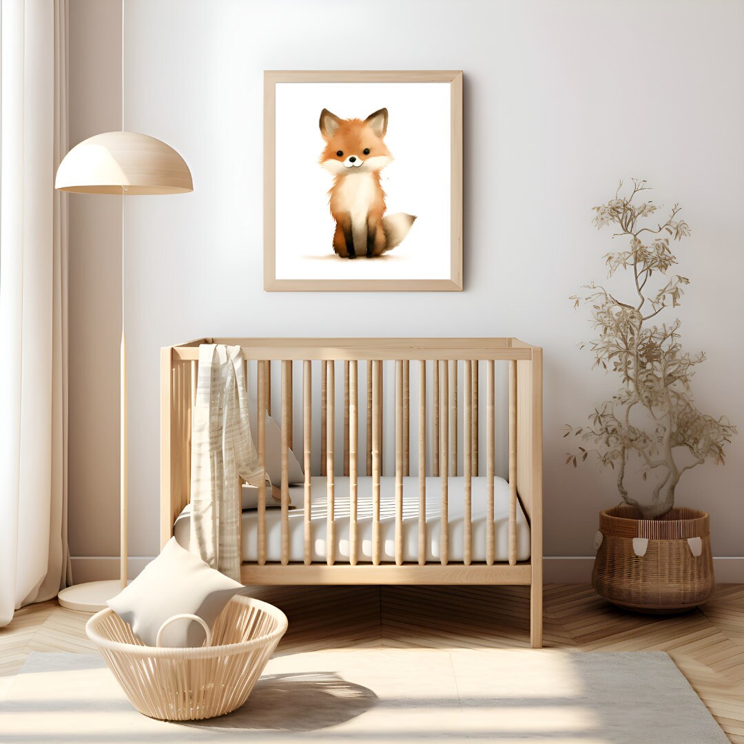 Cute Fox Poster, Woodland Nursery Prints, Earthy Neutral Colors, Boho ...