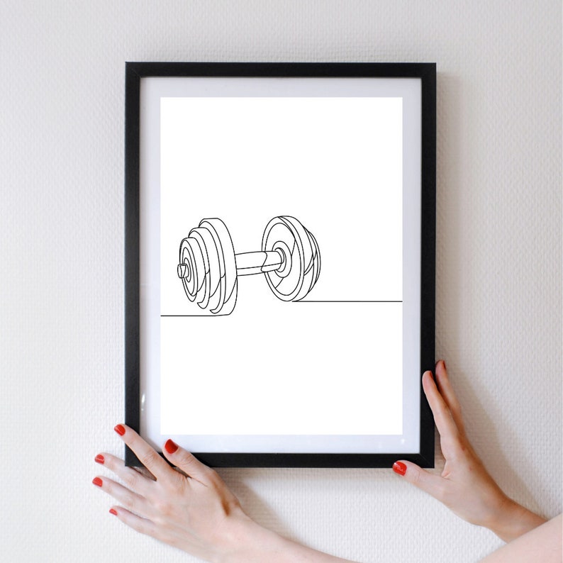 Minimalist Gym Dumbbell Poster, Printable One Line Art Print, Fitness ...