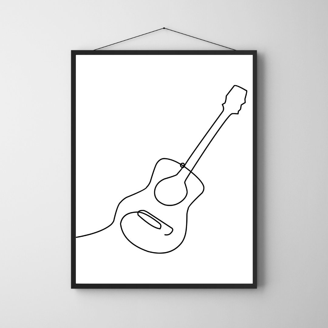 Minimalist Guitar One Line Drawing Print, Printable Wall Art, Music ...