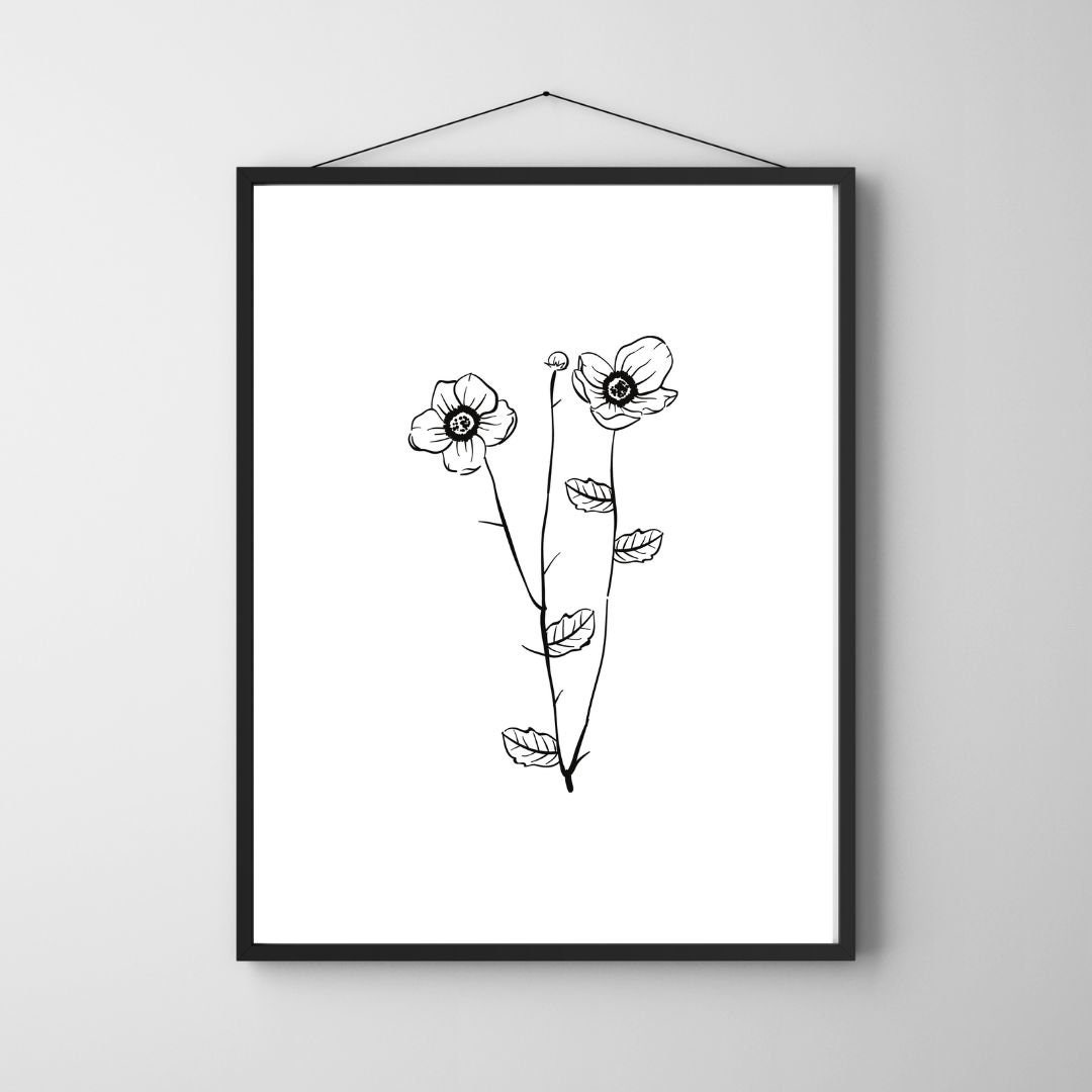 Whimsical Daisy Line Art, Printable Minimalist Floral Wall Art ...