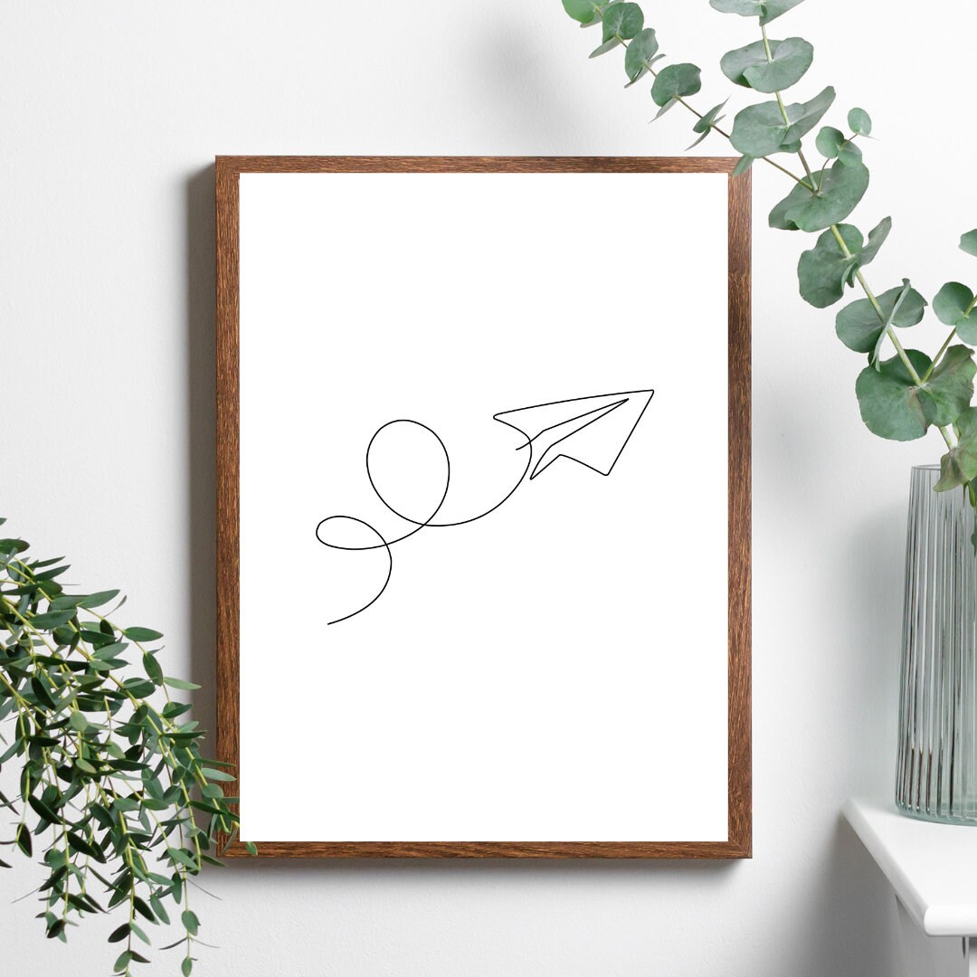 Minimalist Paper Plane One Line Drawing Print, Printable Wall Art ...