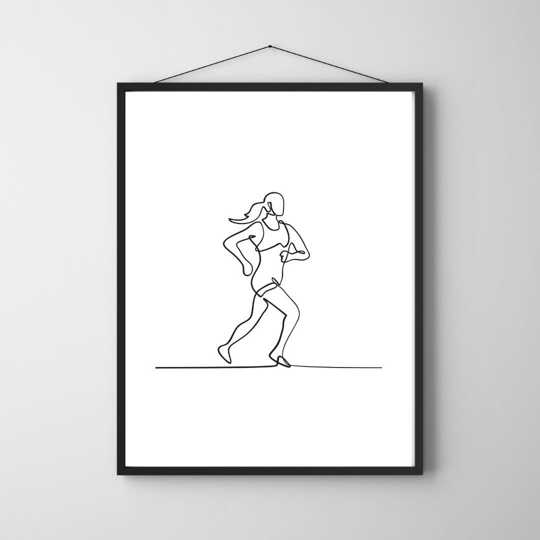 Minimalist One Line Girl Running Print, Printable Wall Art, Modern ...
