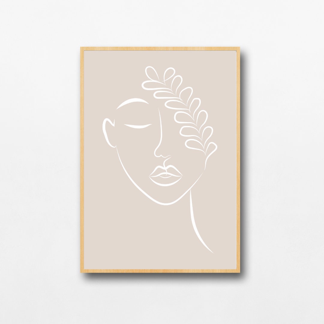 Contornos elegantes, contorno de cara de mujer minimalista, hoja, línea ...