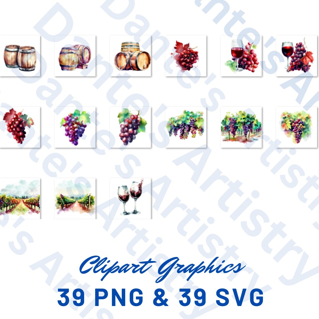 Elegant Vineyard Delights Watercolor Wine Clipart White Wine Grapes Noir Wine Noir Grapes ...