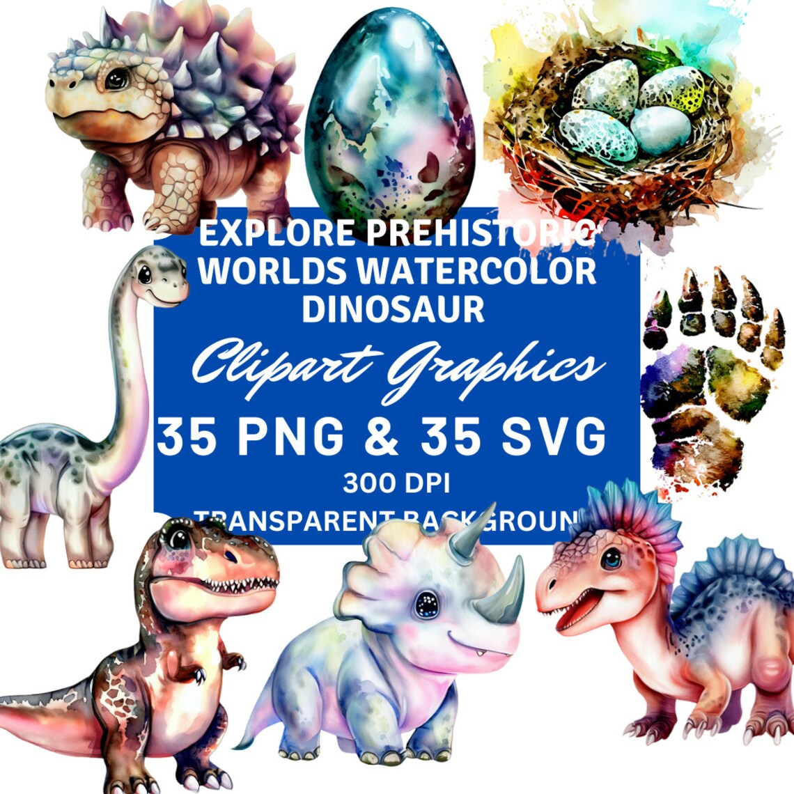 Dinosaur Clipart Explore Prehistoric Worlds T Rex Stegosaurus - Etsy