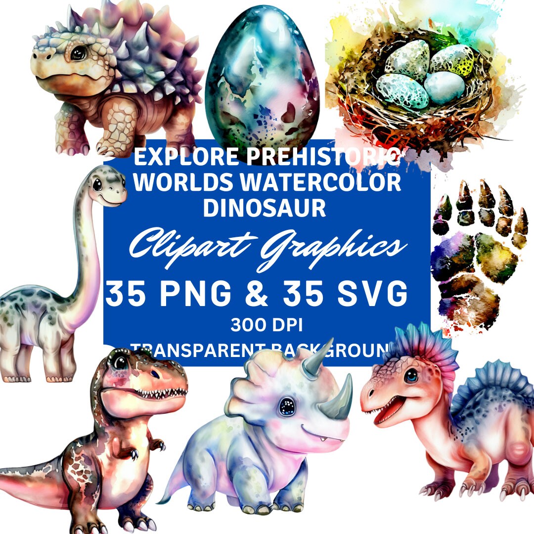 Dinosaur Clipart Explore Prehistoric Worlds T Rex Stegosaurus - Etsy