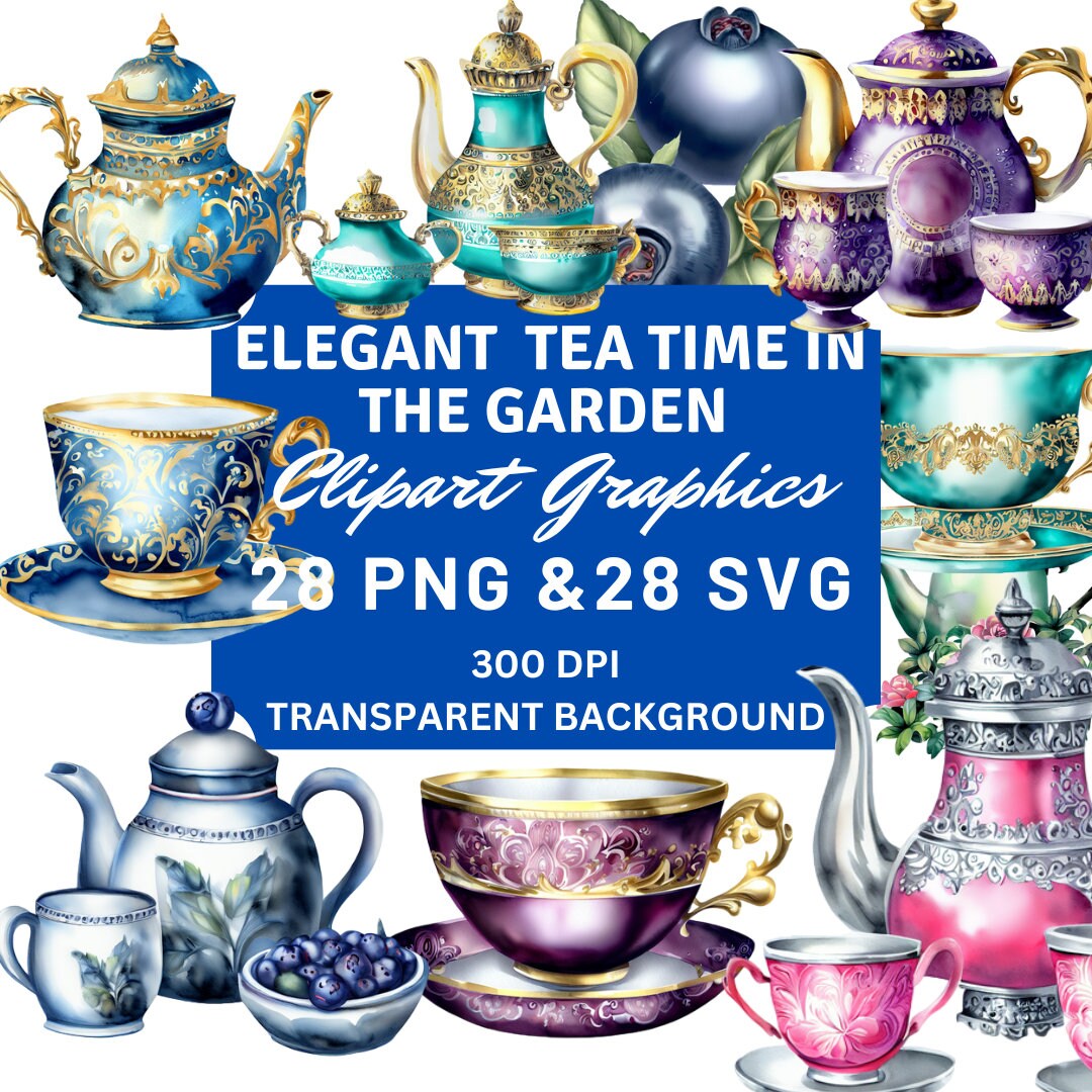 Elegant Tea Time Tea Cup Clipart Png Blue And Gold Tea Cups Clipart Garden Tea Clip Art Tea