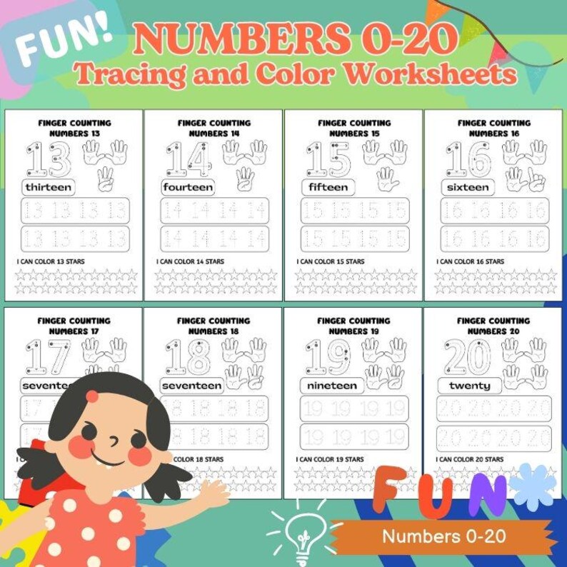 Numbers 0-20 Tracing and Color Worksheets - Etsy